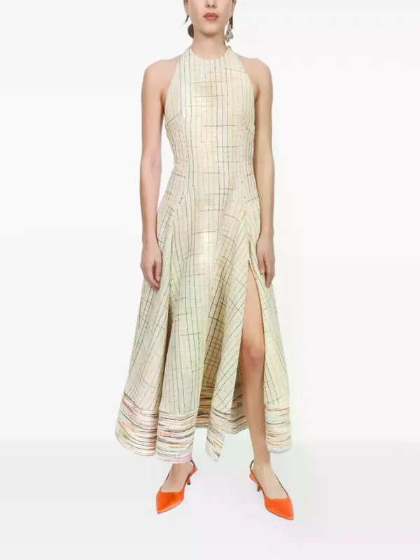 Rosie Assoulin Check Halterneck Maxi Dress