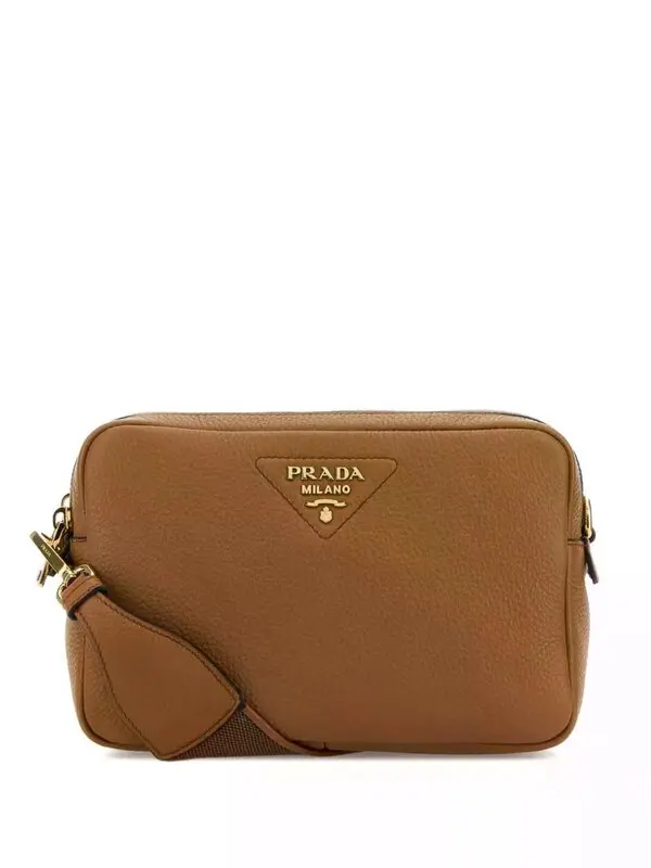 Prada Logo Plaque Crossbody Bag - Brown