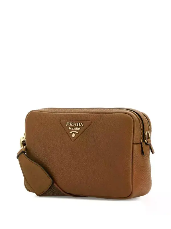 Prada Logo Plaque Crossbody Bag - Brown