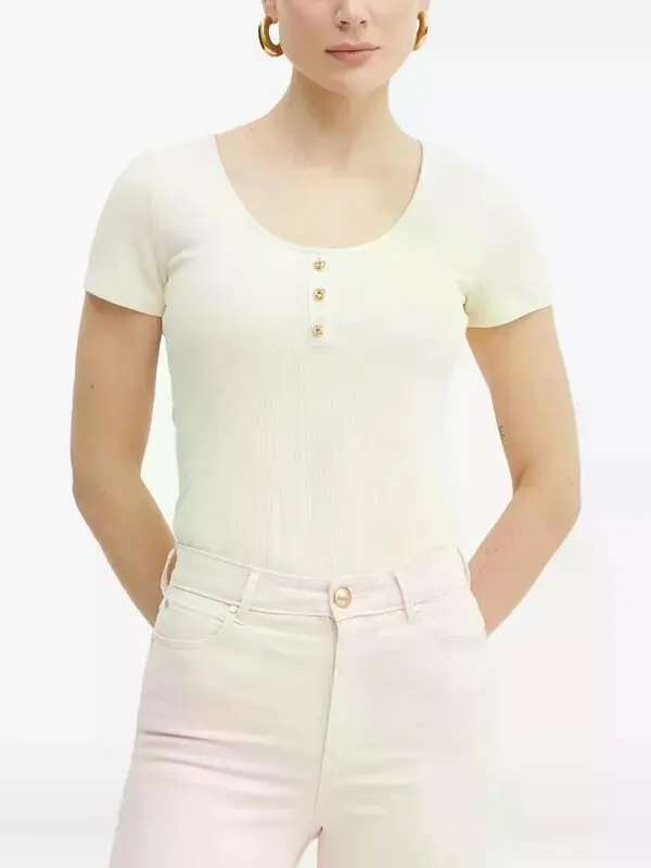 Guess Karina Ribbed T-shirt With Decorative Buttons