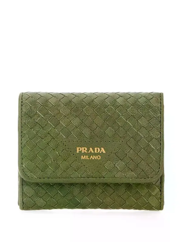 Prada Woven Leather Wallet - Green