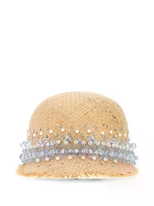 Prada Embellished Raffia Baseball Cap - Neutrals