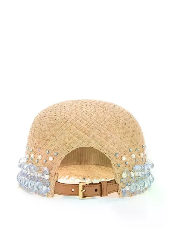Prada Embellished Raffia Baseball Cap