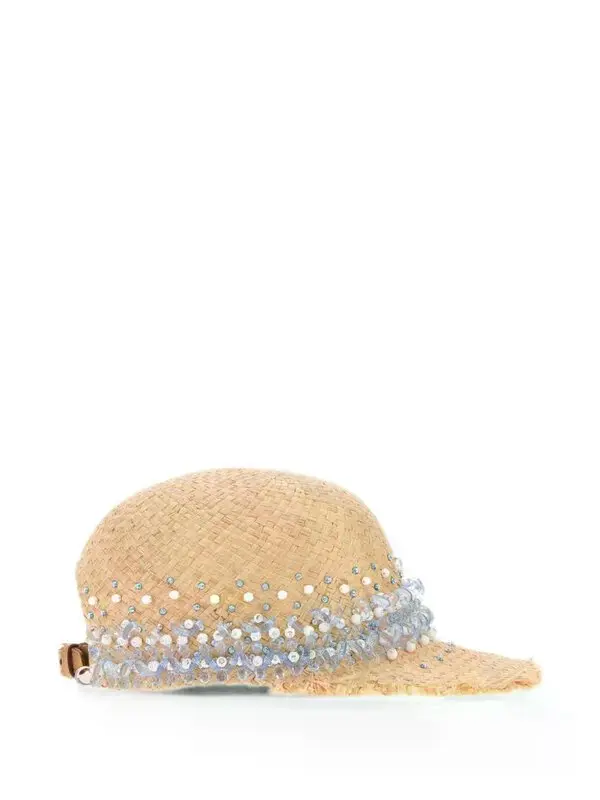 Prada Embellished Raffia Baseball Cap