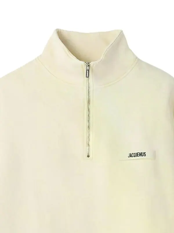 Jacquemus Gros Grain Quarter-zip Logo-patch Sweatshirt - Neutrals