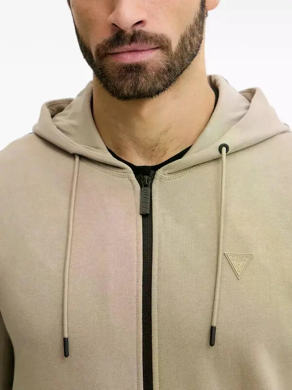 Guess Zip-up Hoodie With Logo Patch - Neutrals
