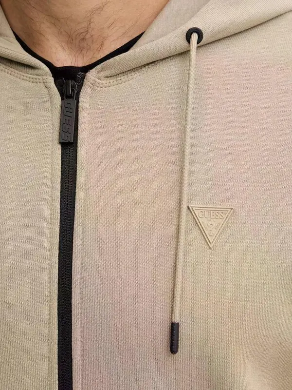 Guess Zip-up Hoodie With Logo Patch - Neutrals