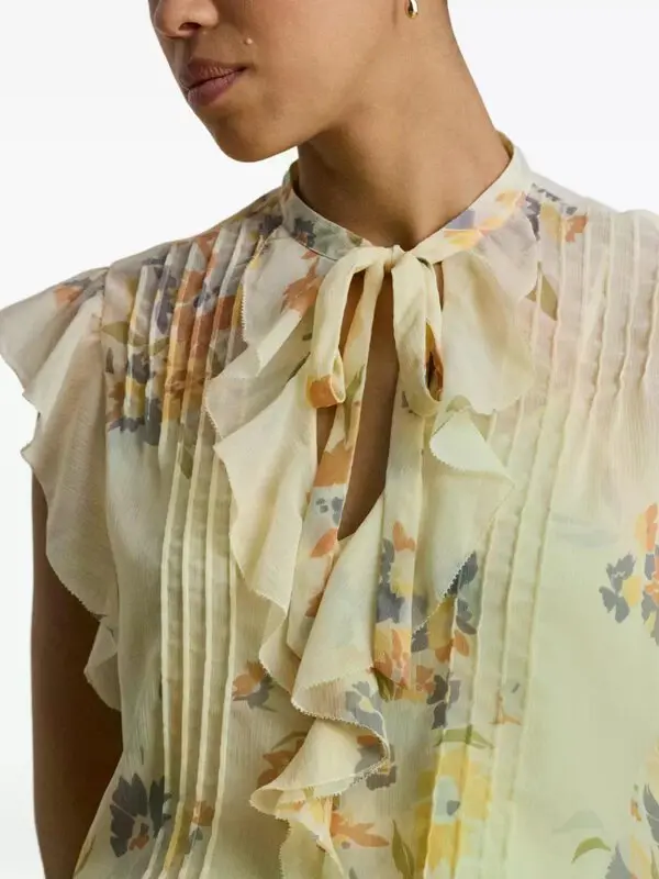 Ralph Lauren Floral Print Pintucked Blouse - Neutrals
