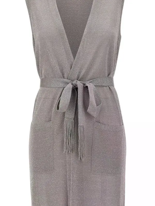 KANGRA Lurex Knit Belted Cardigan-coat - Grey