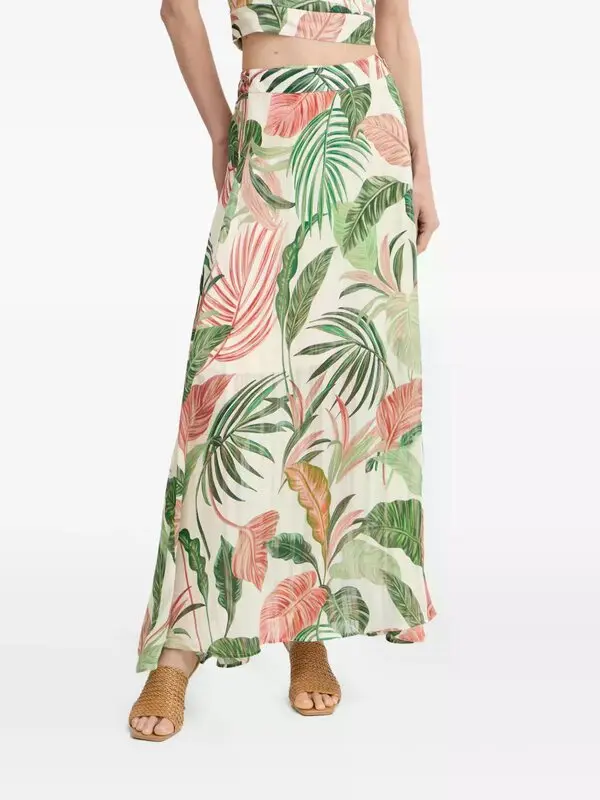 Guess Tropical Leaf Print Wrap Maxi Skirt