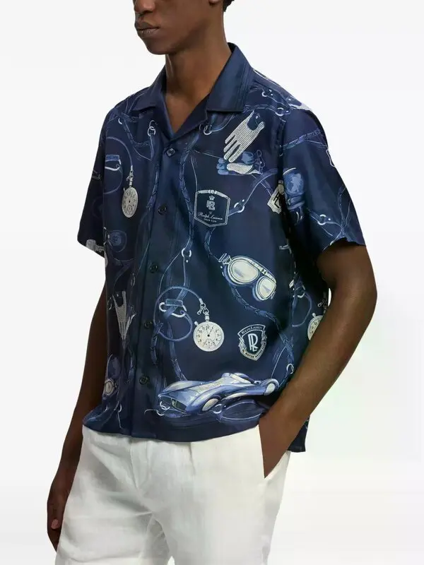 Ralph Lauren Purple Label Printed Silk Shirt - Blue