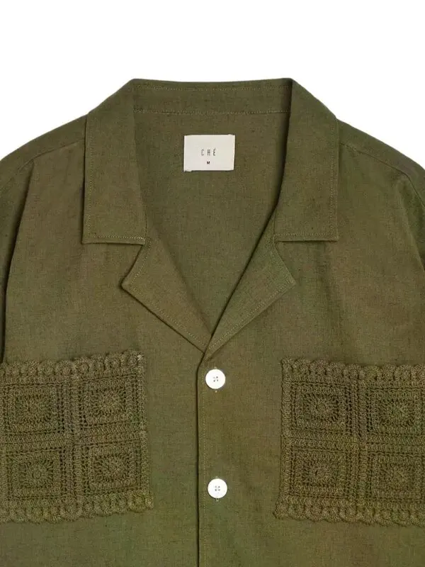 CHE Crochet-panelled Camp-collar Shirt - Green