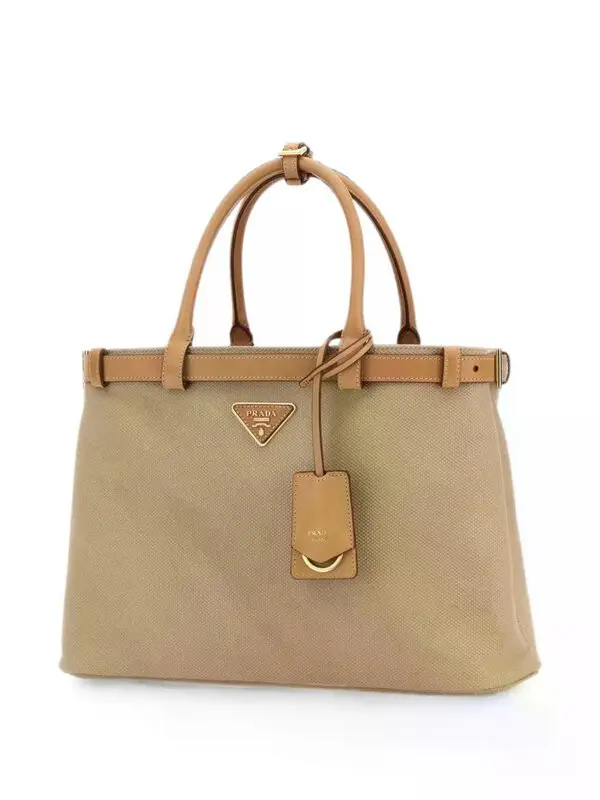 Prada Logo Plaque Canvas Tote Bag