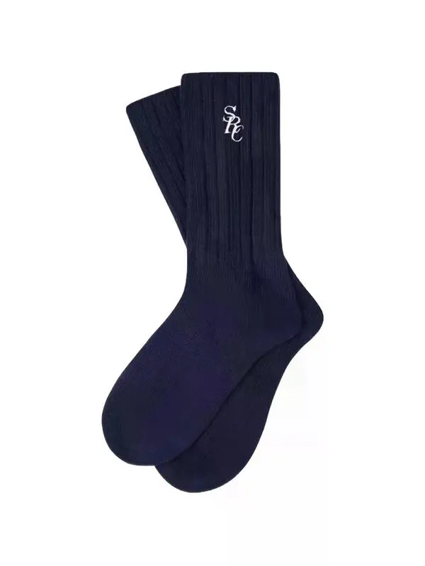SPORTY & RICH Embroidered Ribbed Socks - Blue