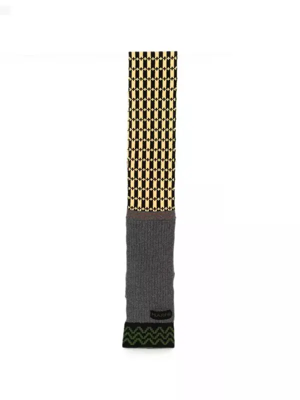 Marni Geometric-pattern Ribbed Scarf - Grey