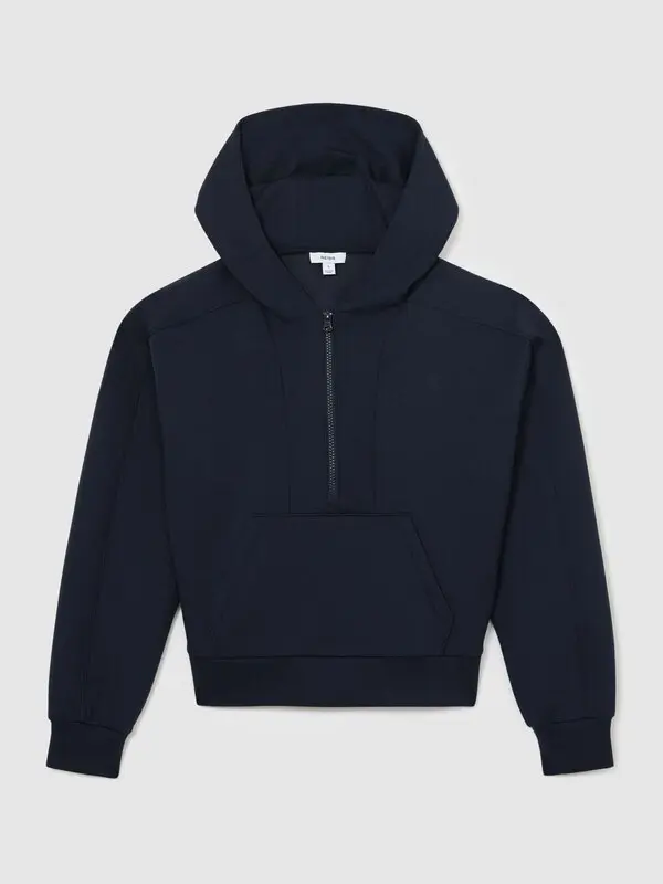 REISS Premium Interlock Half-zip Hoodie - Navy