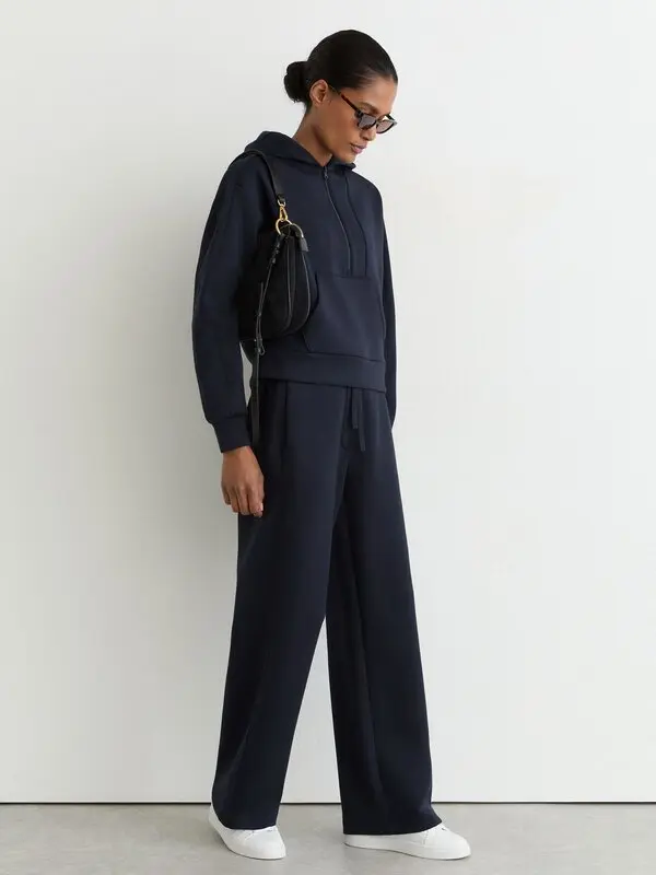 REISS Premium Interlock Half-zip Hoodie - Navy