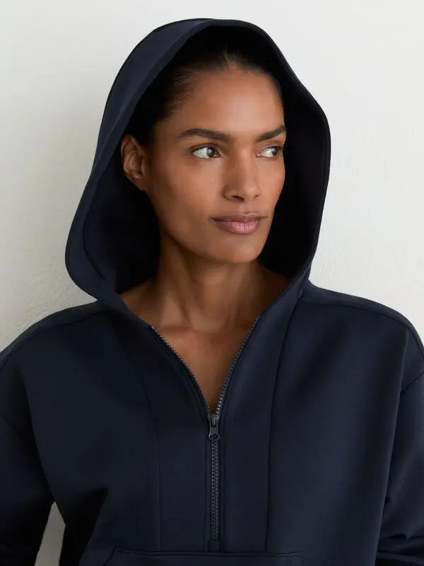 REISS Premium Interlock Half-zip Hoodie - Navy