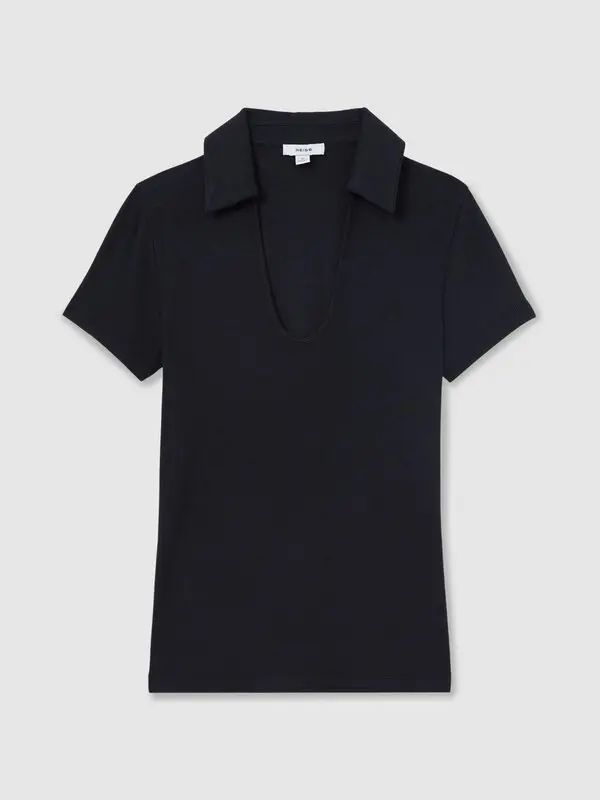 REISS Daria Open-collar Short-sleeve Polo Top