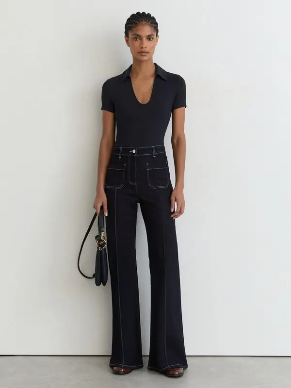 REISS Daria Open-collar Short-sleeve Polo Top