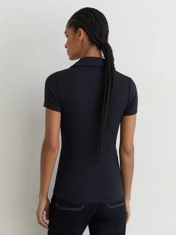 REISS Daria Open-collar Short-sleeve Polo Top