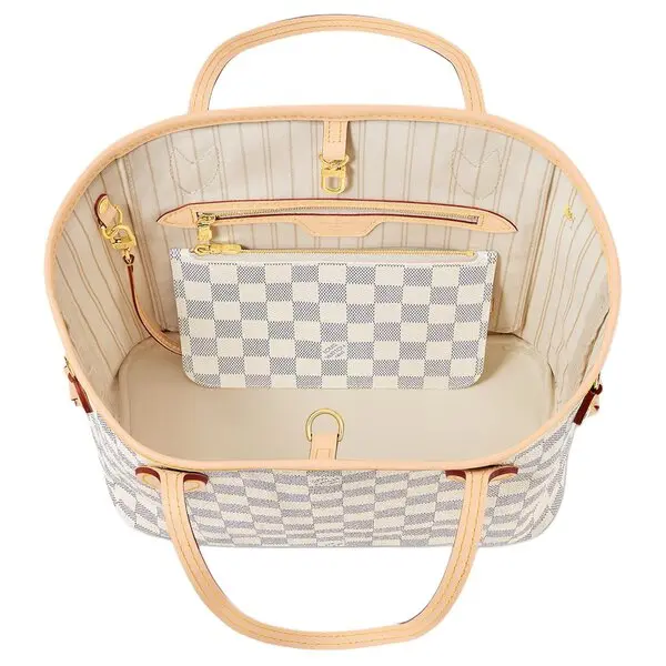 LOUIS VUITTON Damier Azur Canvas Neverfull Pm Handbag - Grey/gold