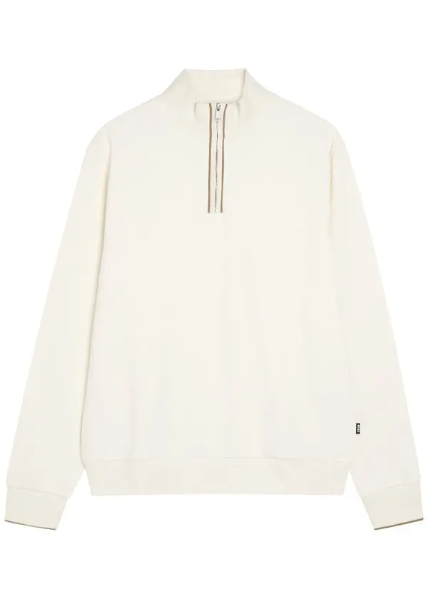 BOSS Sidney Half-zip Cotton Jumper - Ecru