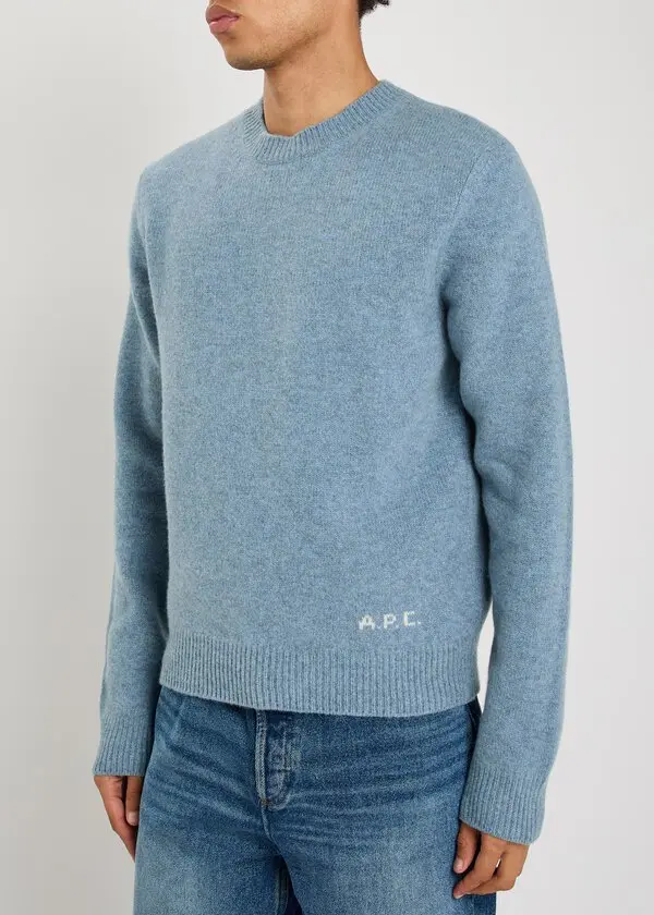 A.p.c. Logo-intarsia Mélange-knit Jumper