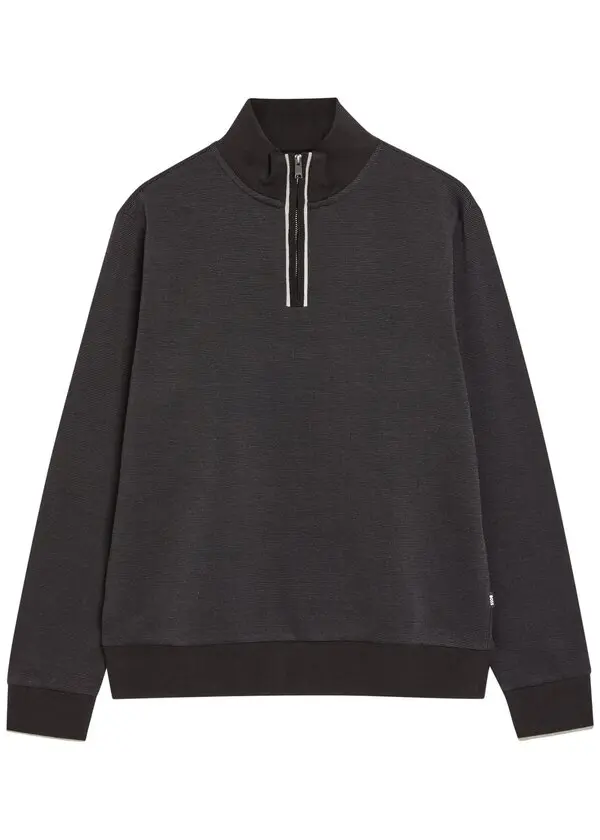 BOSS Sidney Half-zip Cotton Jumper - Black