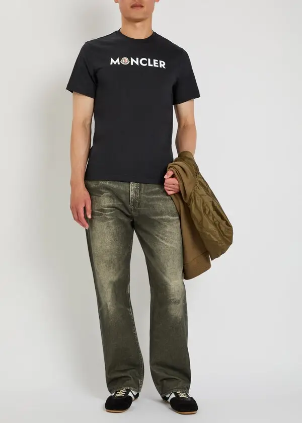 Moncler Logo-print And Appliquéd Cotton T-shirt - Navy