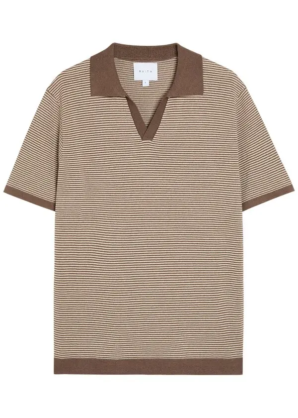 RAITH Antonio Striped Knit Polo Shirt - Brown