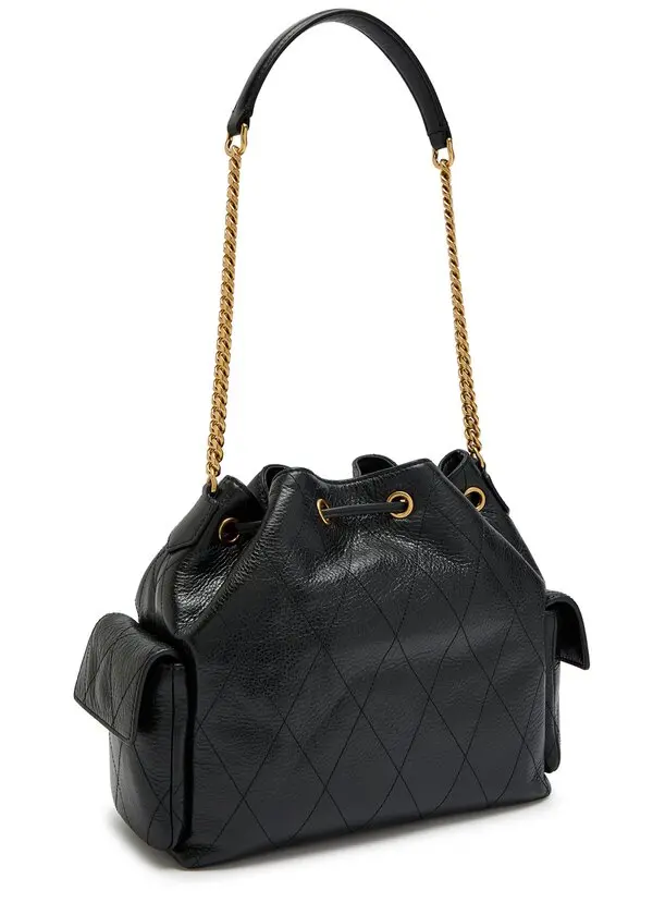 Tory Burch Charlie Drawstring Grained Leather Shoulder Bag