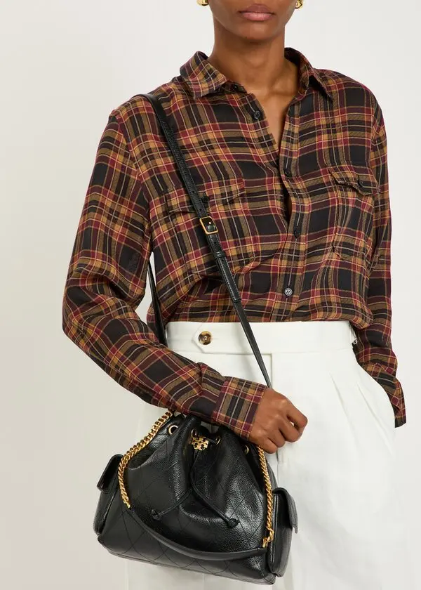 Tory Burch Charlie Drawstring Grained Leather Shoulder Bag