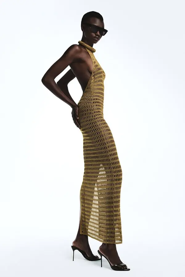 Revolve Bruni Crochet Gown Metallic