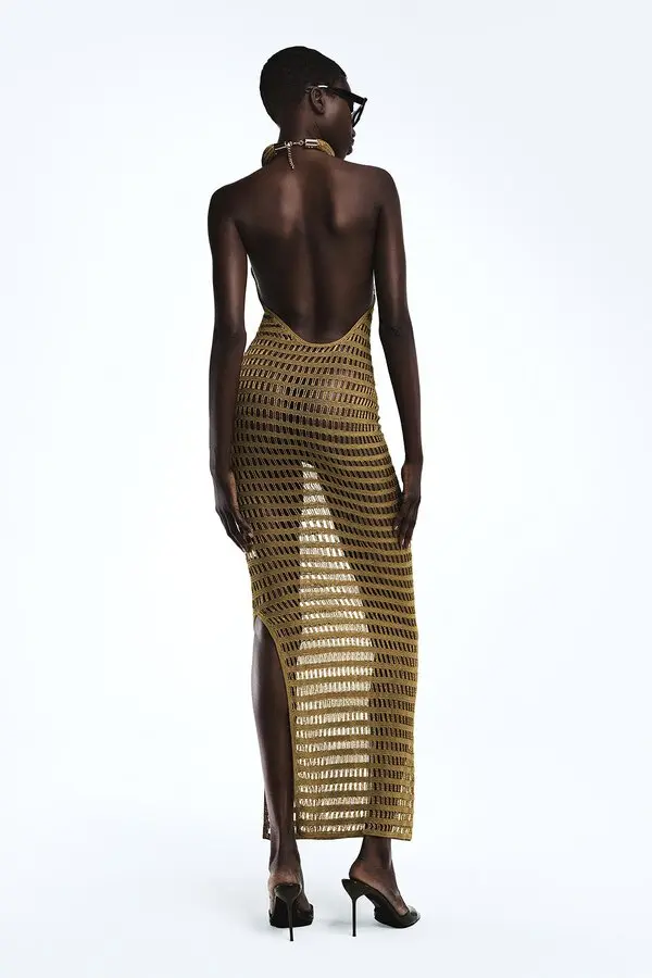 Revolve Bruni Crochet Gown Metallic