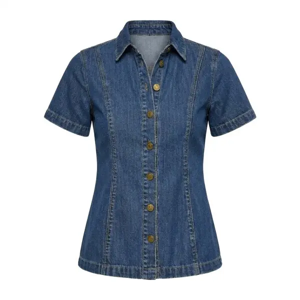 MODENAIRE Structured Denim Shirt Refined Flare