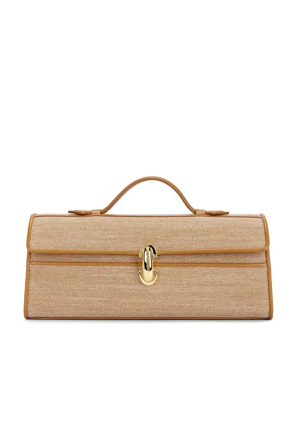 Savette Slim Symmetry Canvas Pochette Bag In Neutral - Saddle