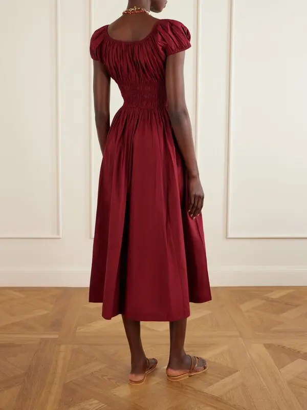 DÔEN Quinley Shir Organic Cotton-voile Midi Dress - Red