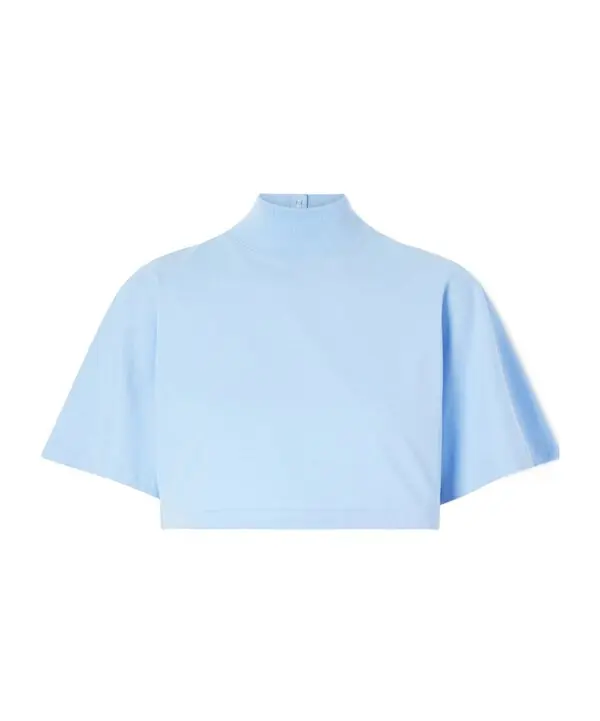 Alaïa Cropped High Neck Cotton Jersey T-shirt - Sky