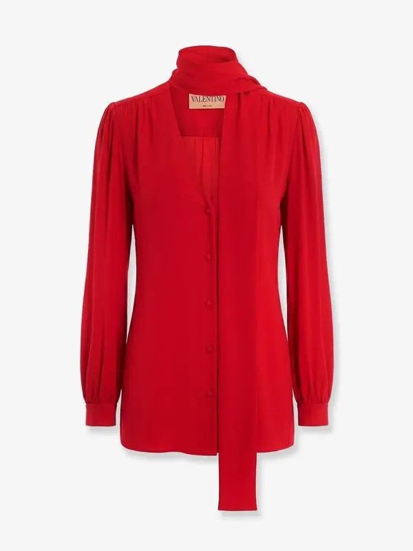 Valentino Garavani Red Silk Shirt With Bow - Multicolor