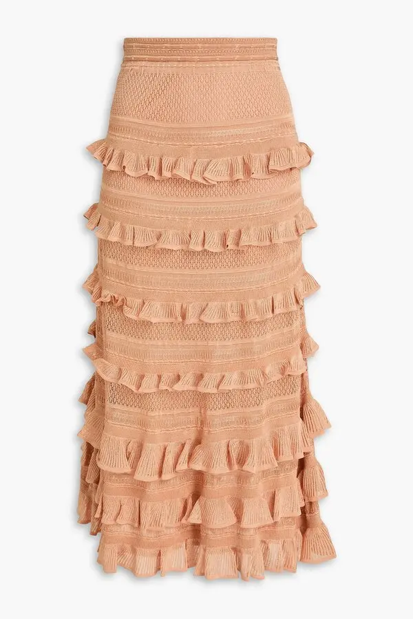 Zimmermann Ruffled Crochetknit Midi Skirt - Sand
