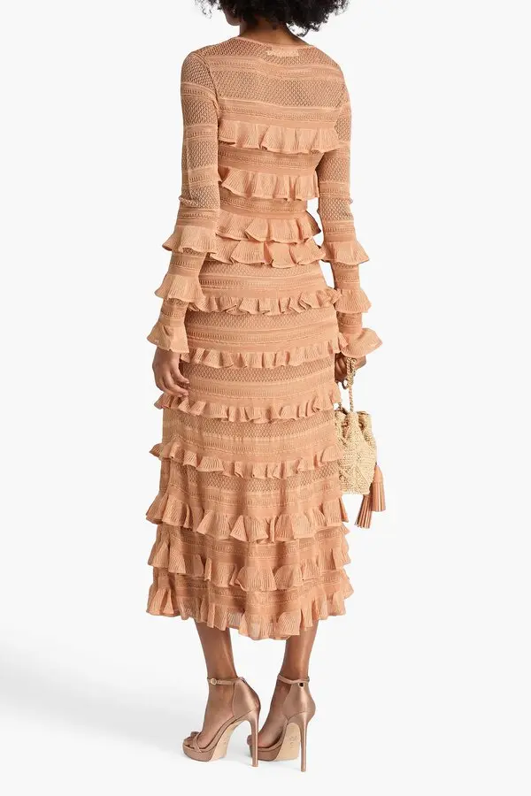 Zimmermann Ruffled Crochetknit Midi Skirt