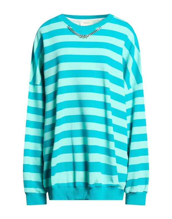 VICOLO Sweatshirt Turquoise Size Cotton, Polyester, Elastane