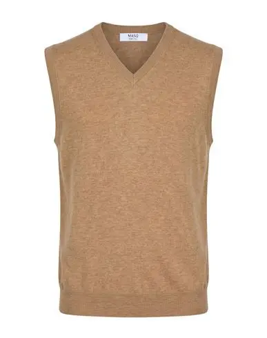 MASQ Merino Wool & Cashmere Sleeveless V-neck Sweater - Camel