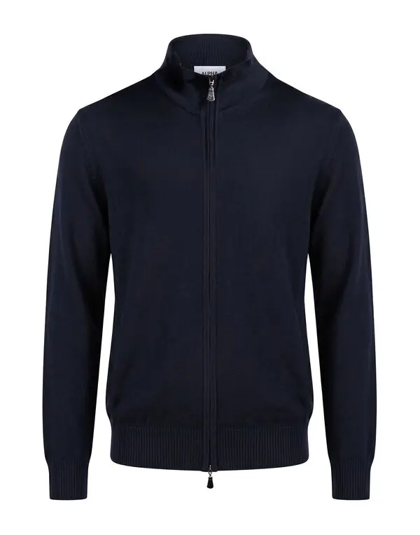 Alpha Studio Midnight Merino Wool Zip-up Cardigan