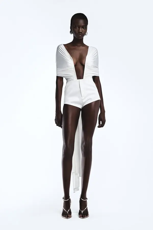 Revolve Draped Sleeve Bodysuit With Plunge Neckline