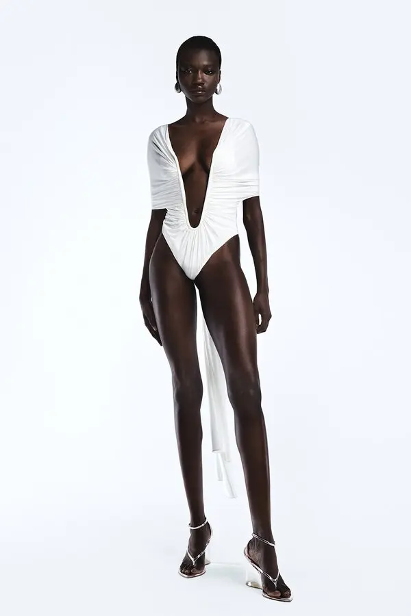 Revolve Draped Sleeve Bodysuit With Plunge Neckline
