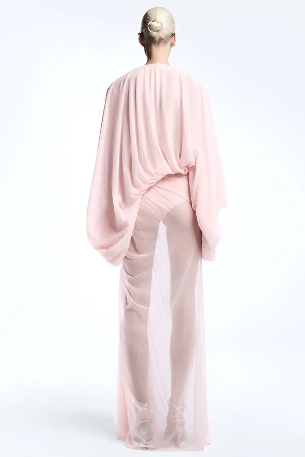 Revolve Leora Gown With Asymmetrical Cutout And Draped Sleeves