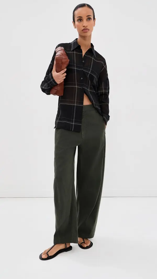Tibi Sheer Wool Gauze Oversized Check Shirt