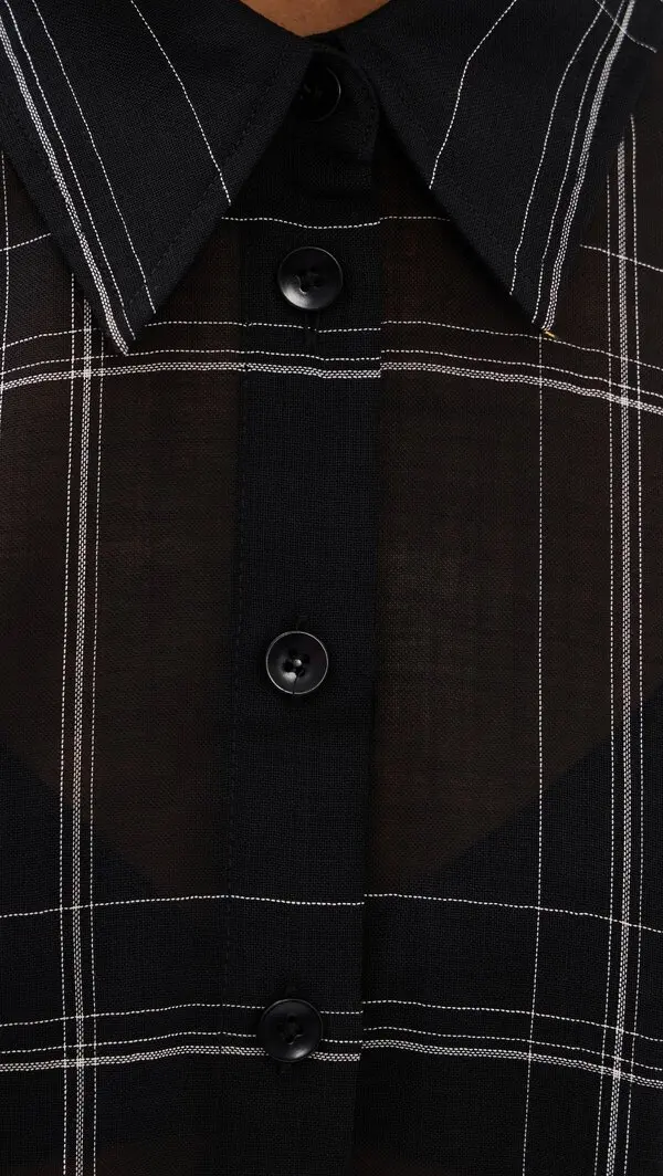 Tibi Sheer Wool Gauze Oversized Check Shirt